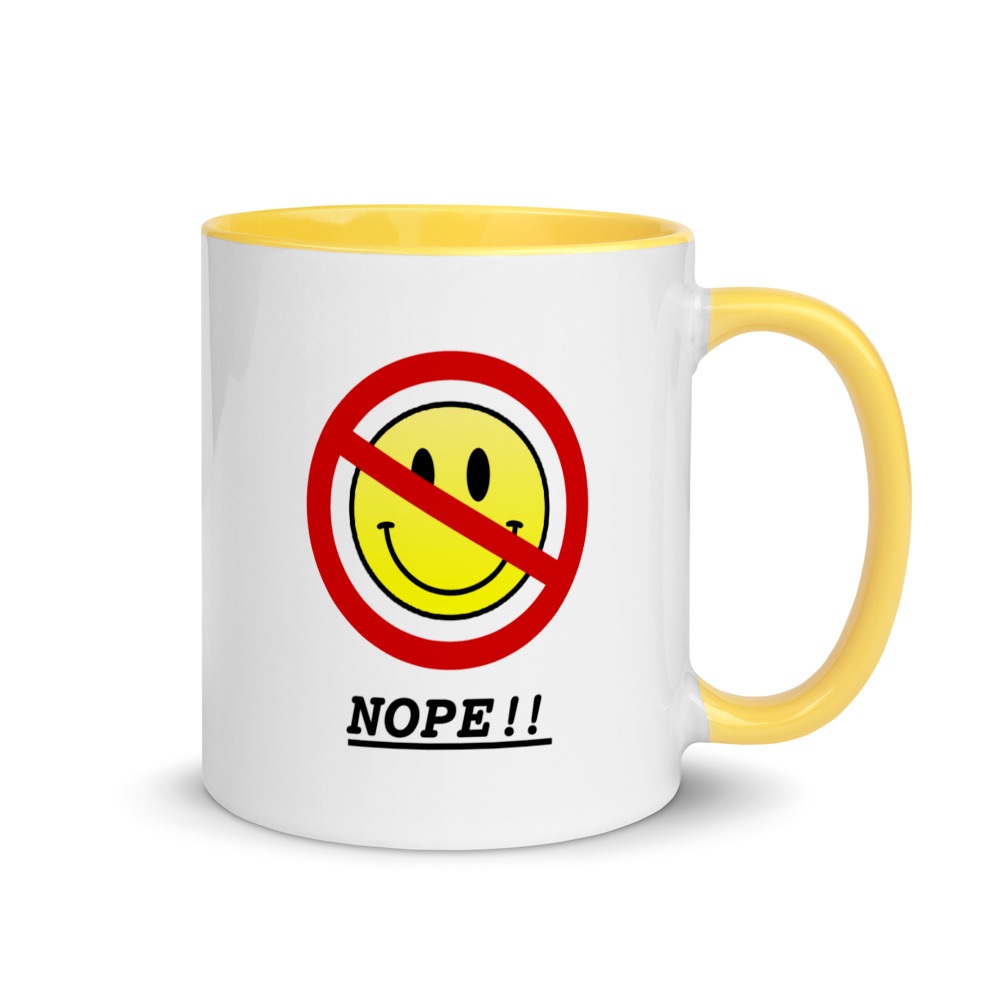 No Smiley, Nope Mug with Color Inside – Sloth Cloth Design